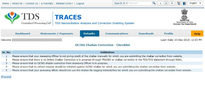 TRACES: Request for OLTAS challan correction | TDS challan correction - Stocks Mantra